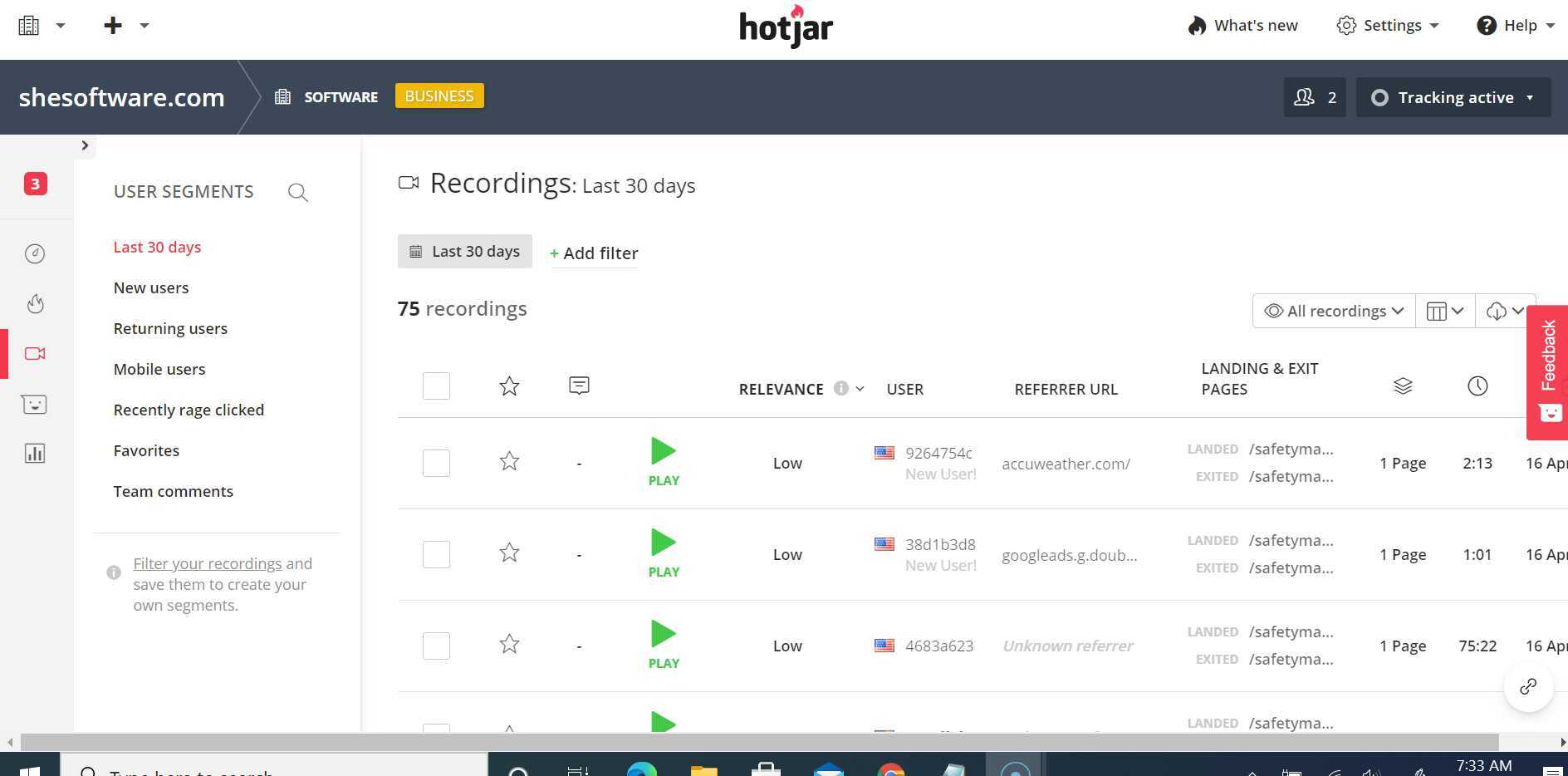 hotjar question - subdomain with it's own tracking