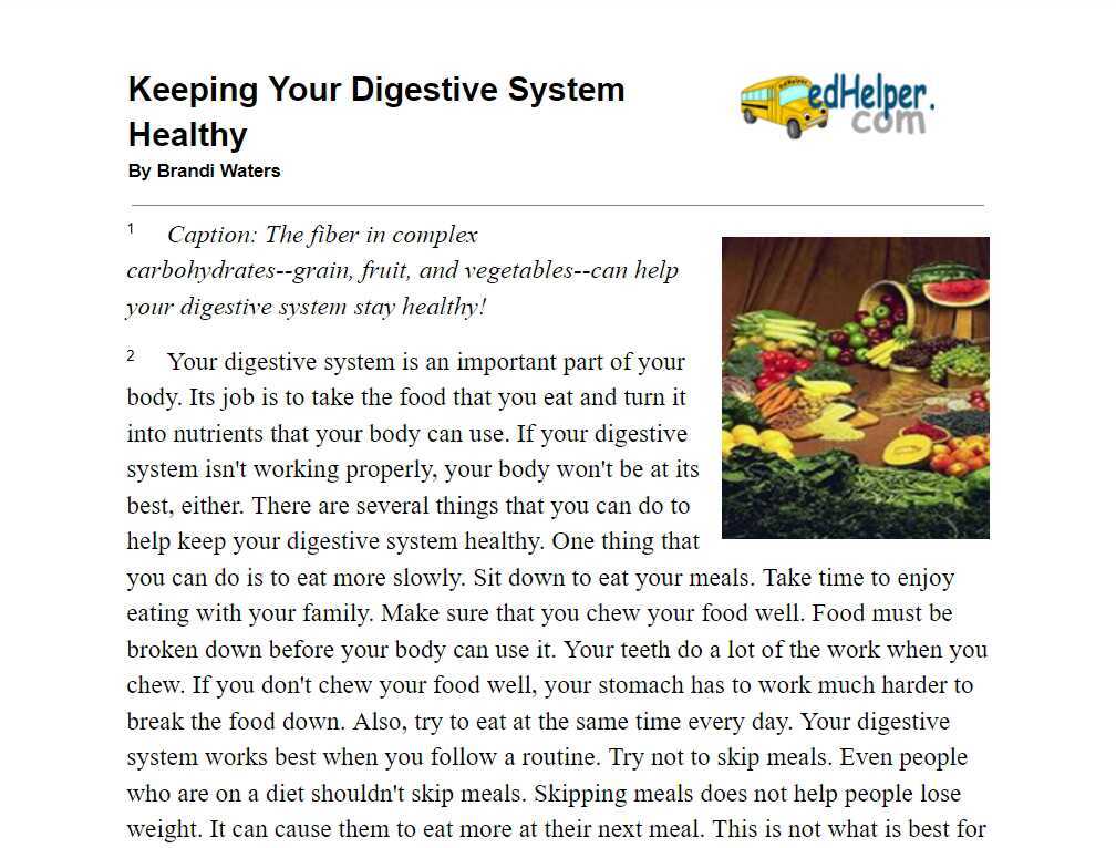 Keeping Your Digestive System Healthy edHelper by Brandi Waters