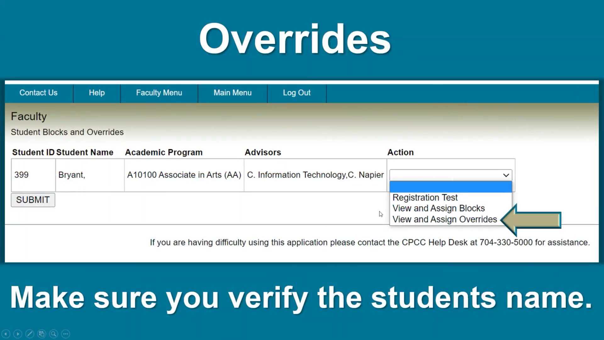 MyCollege: Override History