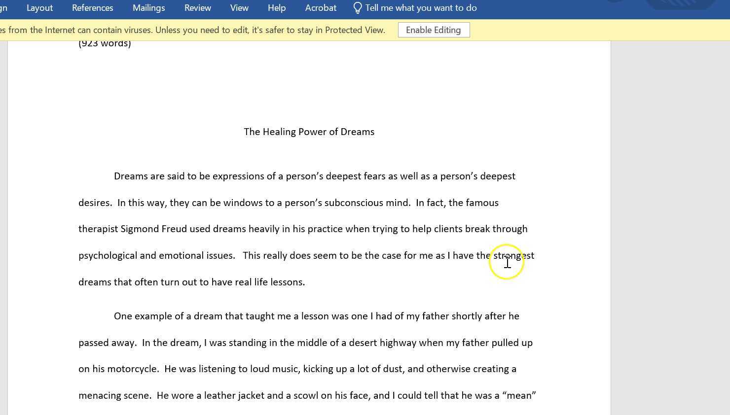 Dreams Sample Exemplification Reading