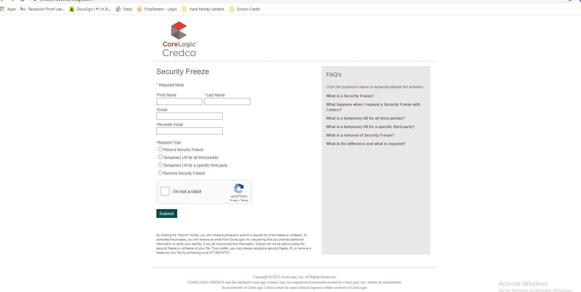 Core Logic Credit Freeze
