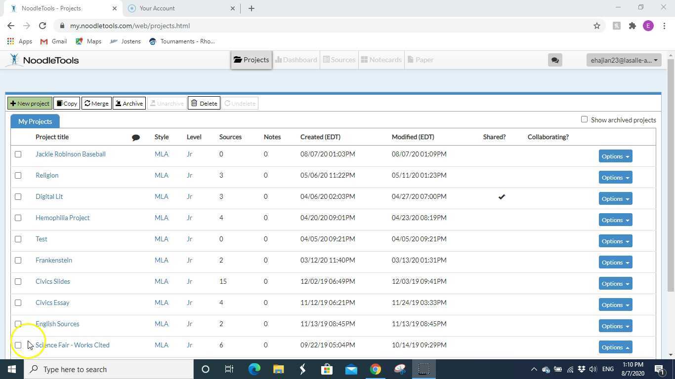 Noodletools: Share Project with Teacher