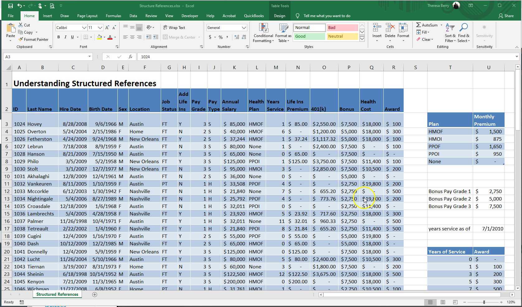 Structured References