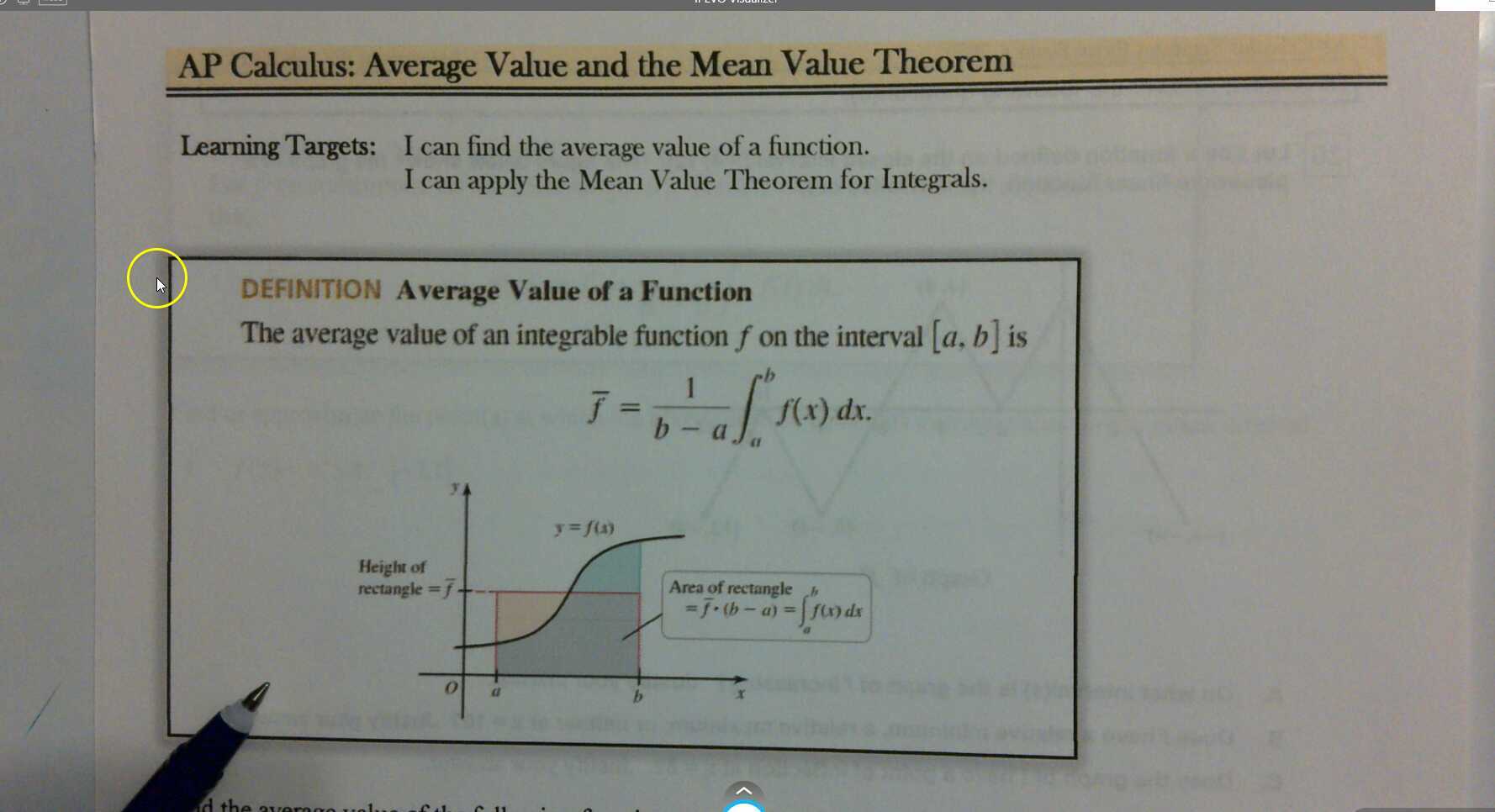 The Average Value and The Mean Value Theorem for Integrals
