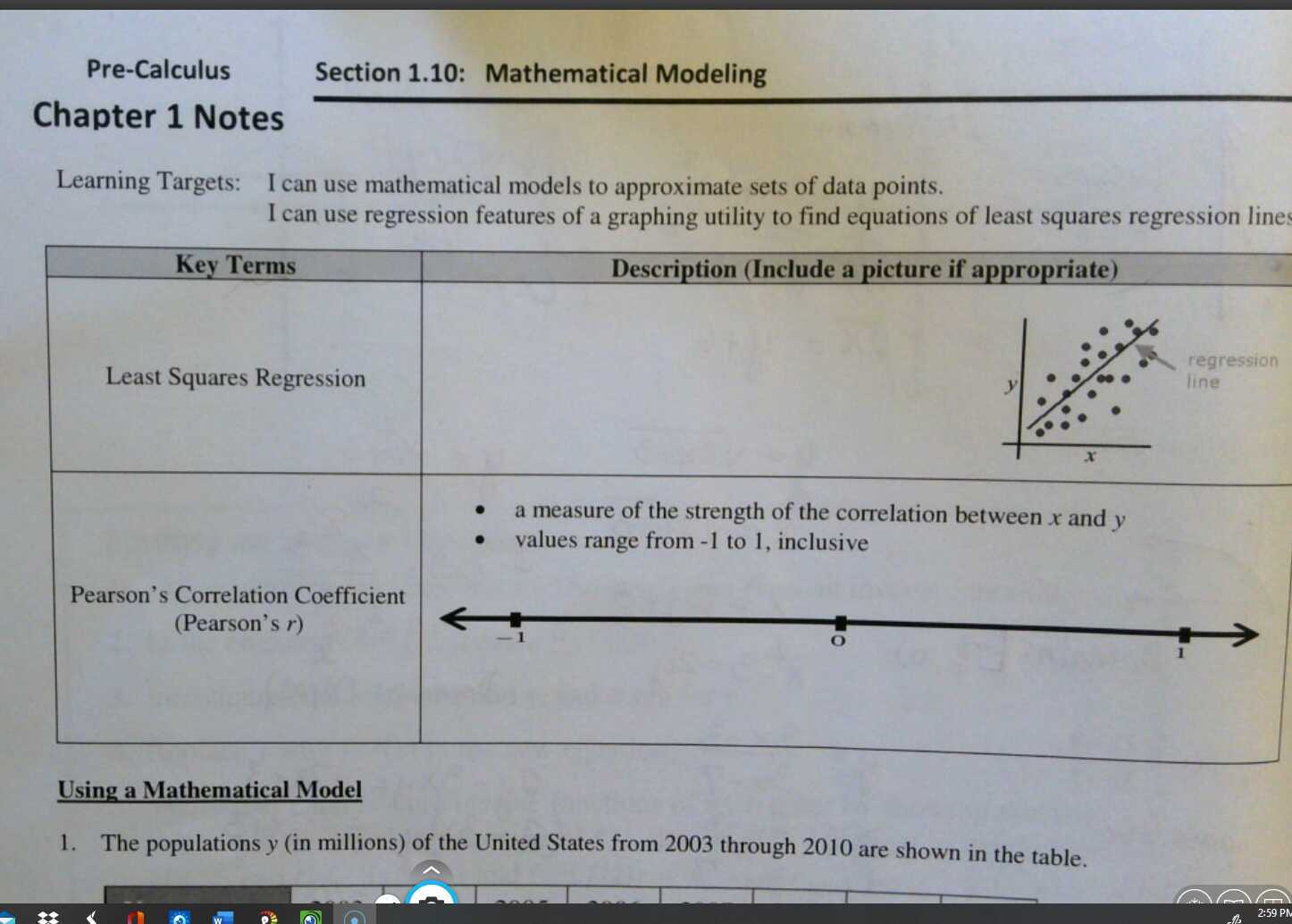 Section 1.10 Modeling Data and Regression Equations