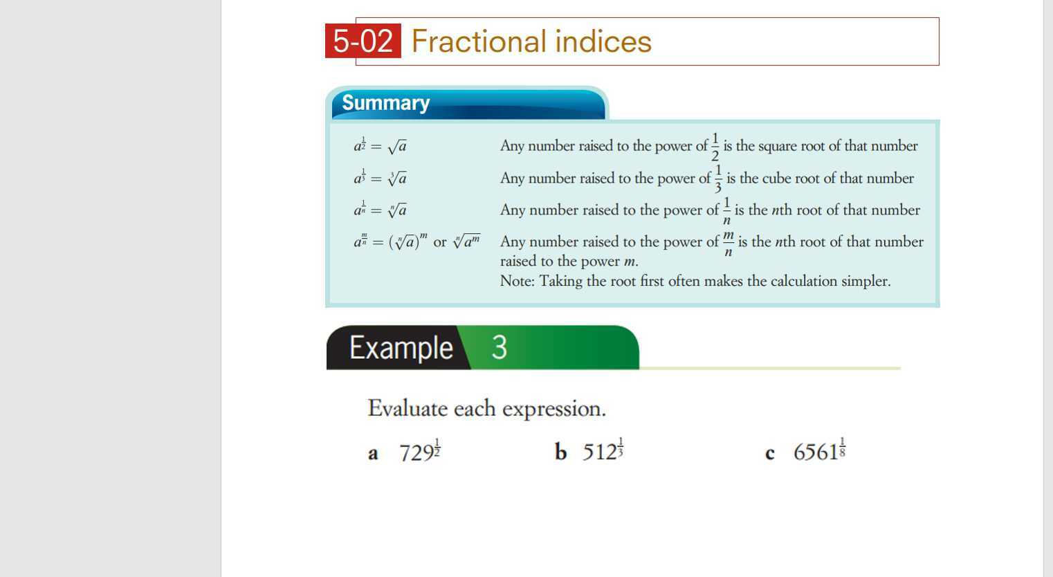Ex 5-02 Fractional indices