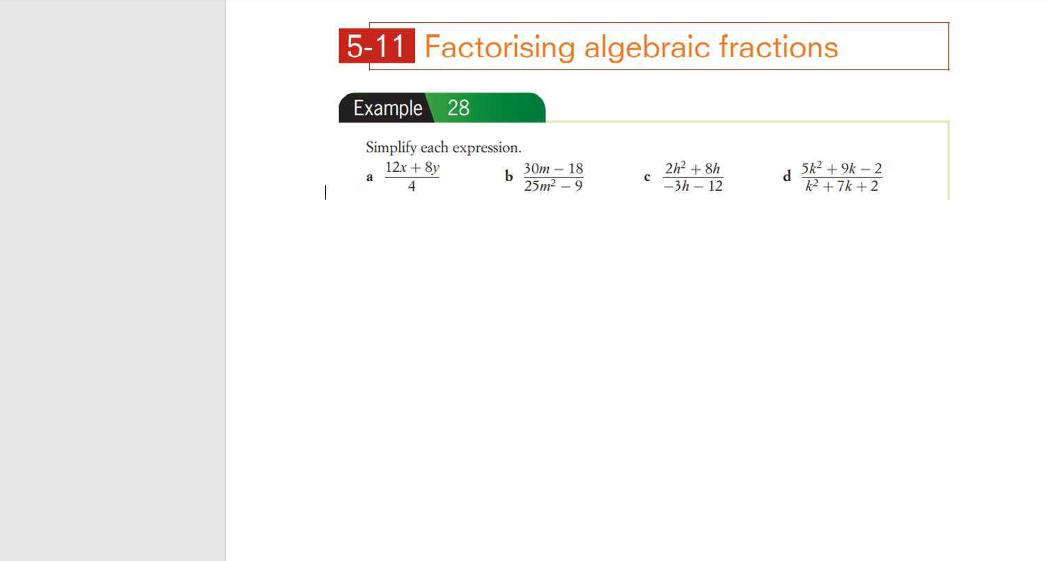 Ex 5-11 Factorising algebraic fractions - video