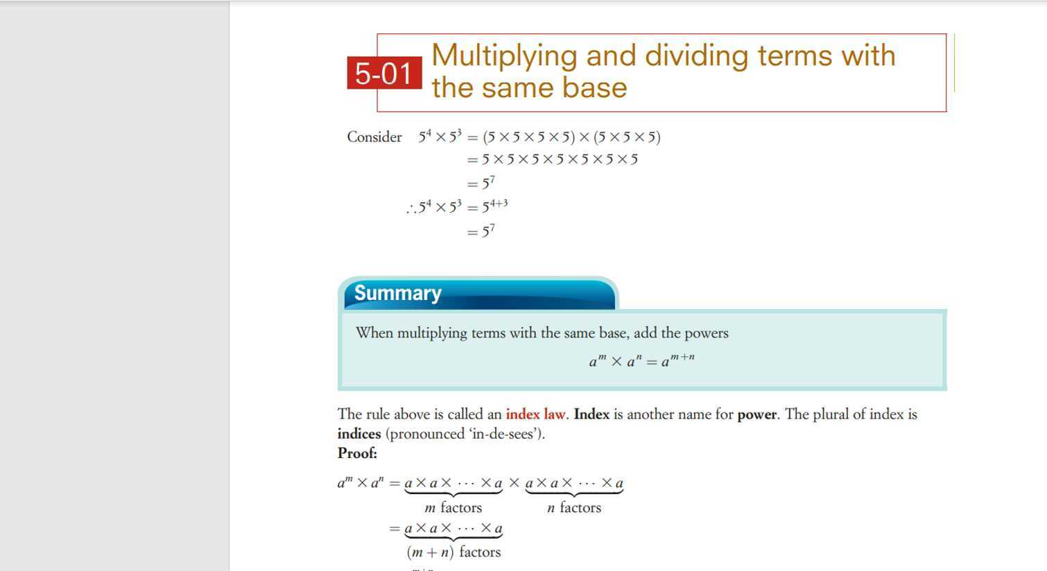 Ex 5-01 Multiplying & dividing terms with the same base - video