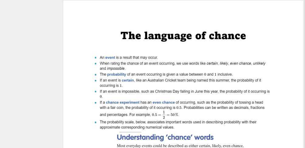 The language of chance