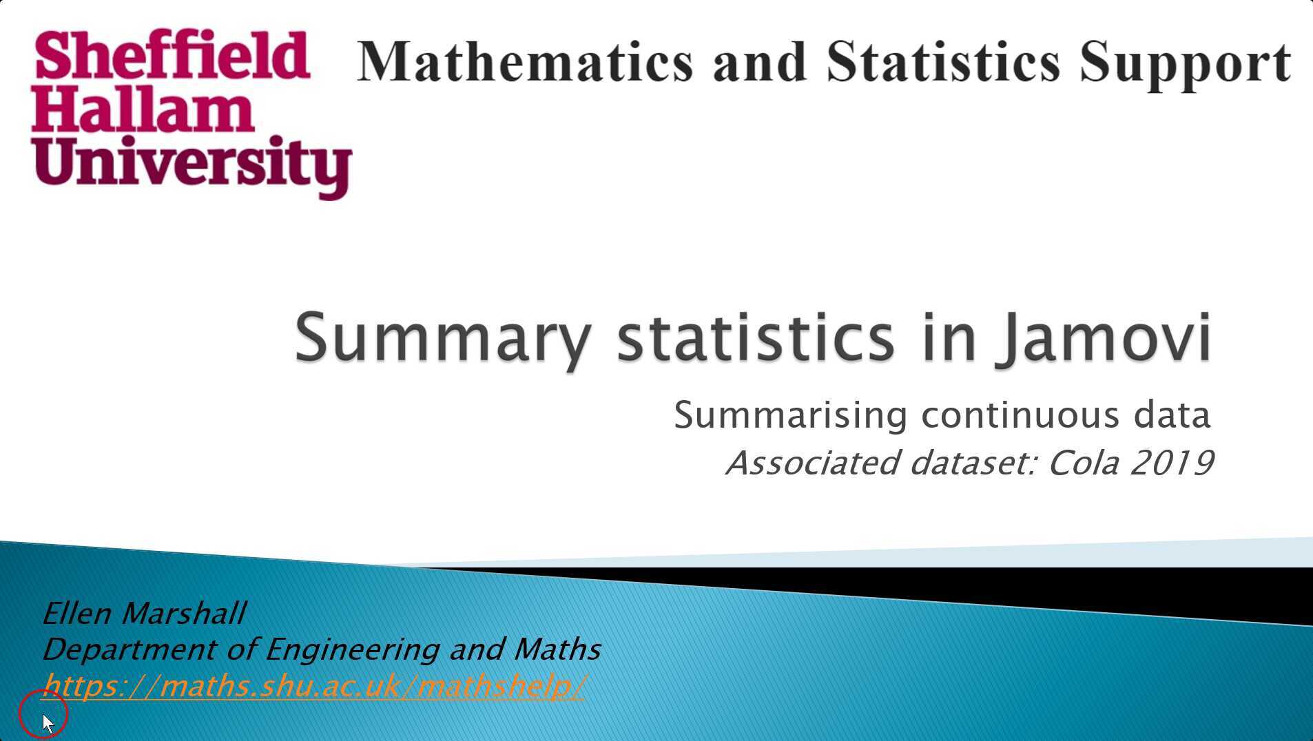 Summary statistics in Jamovi - continuous
