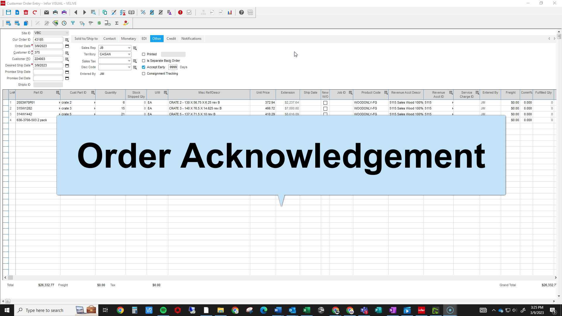 Order Acknowledgement