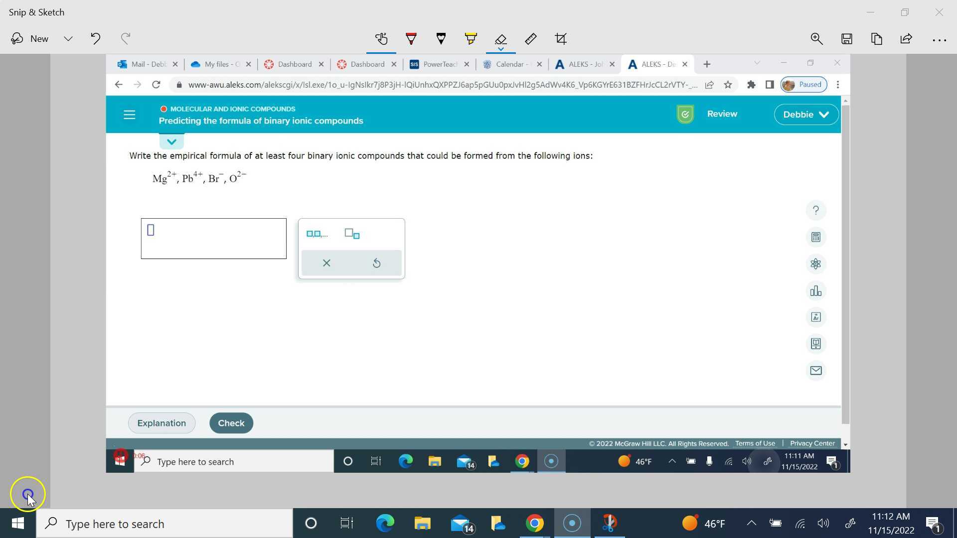 ALEKS Predicting the formula of binary ionic solids