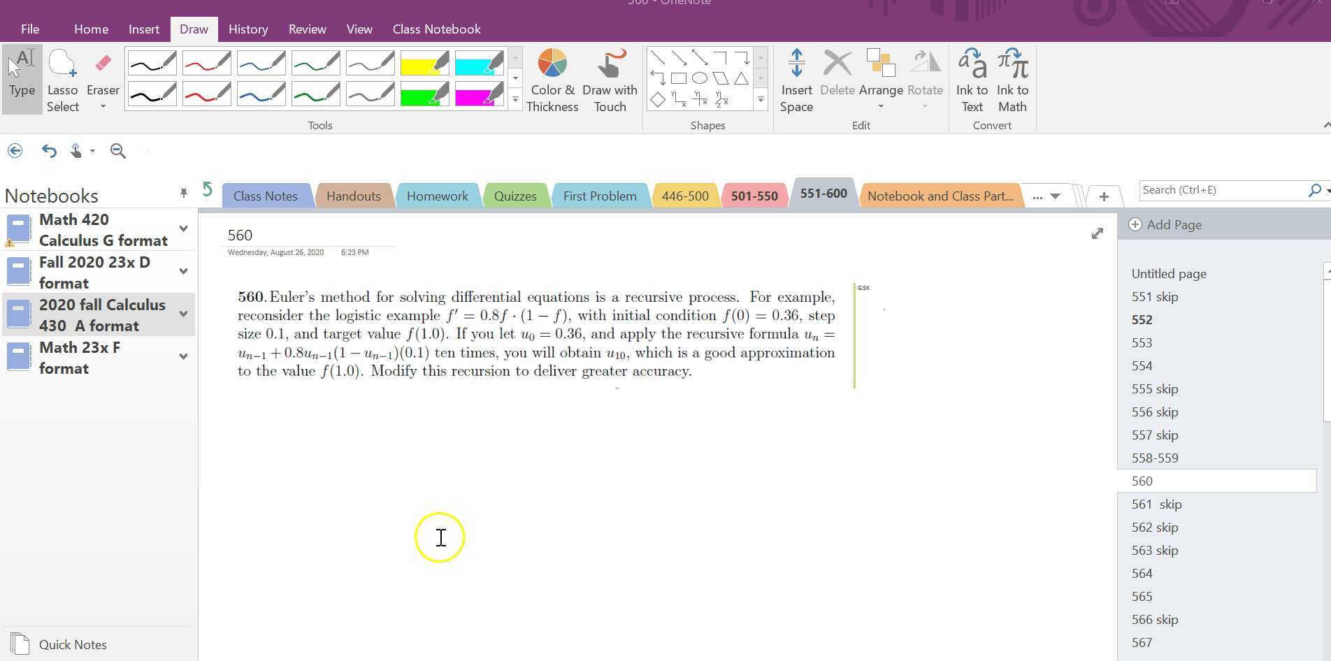 Euler's method, spreadsheets, and Desmos