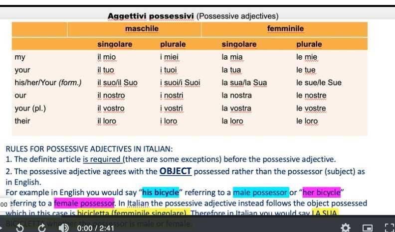 aggettivi possessivi how to form part 1