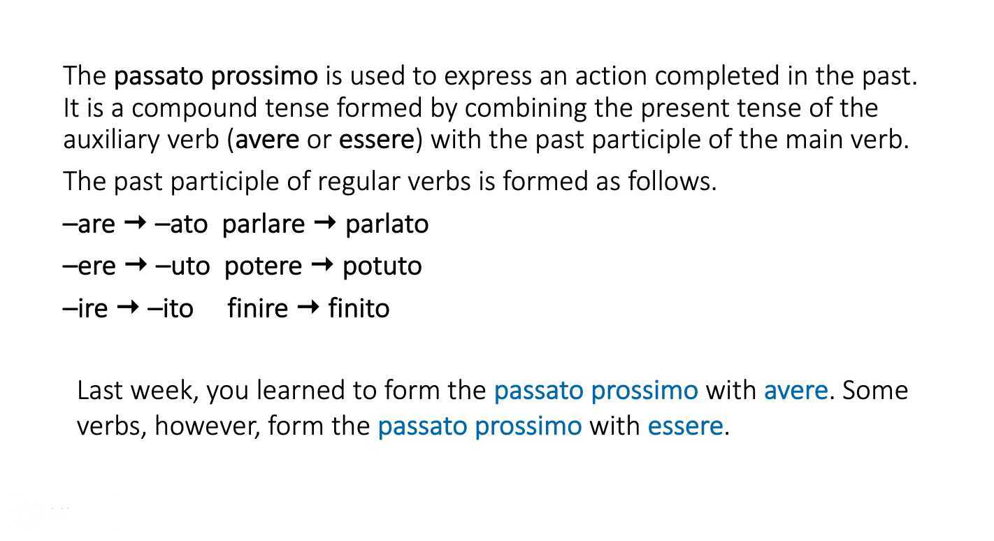 Passato prossimo con essere