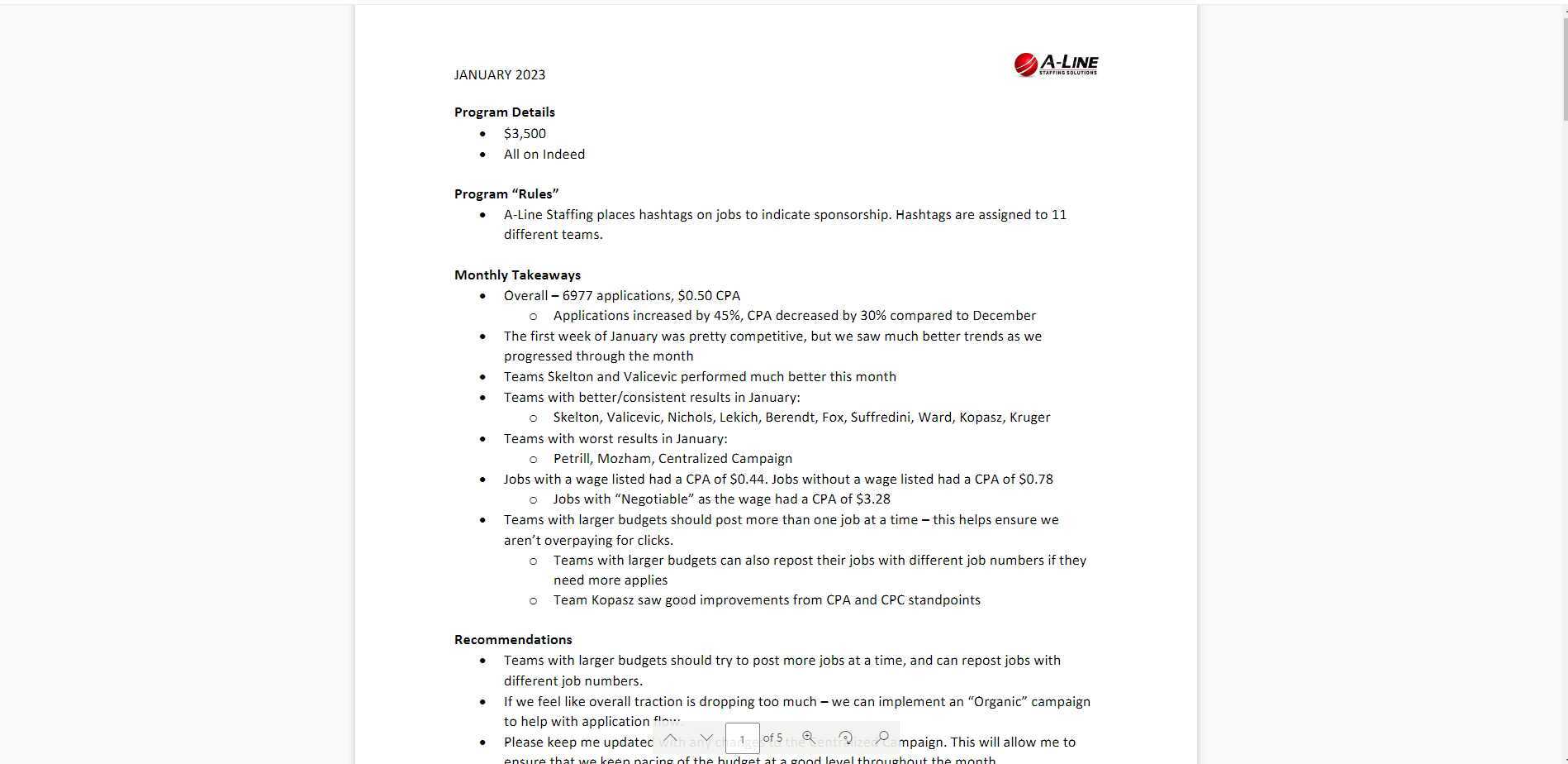 Monthly Report - A-Line Staffing Solutions