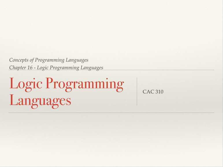 CAC 310: Declarative Programming I