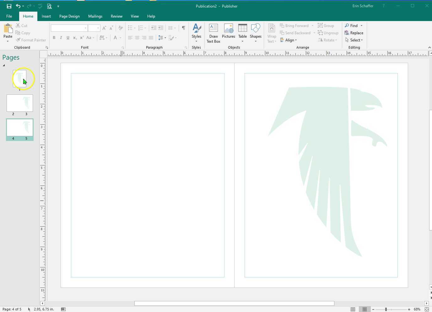 Understanding the main features of Publisher (Insert and Page Design Tabs)