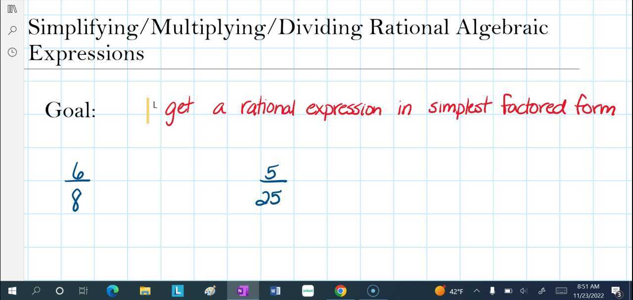 Simplifying, Multiplying, Dividing Rational Algebraic Expressions