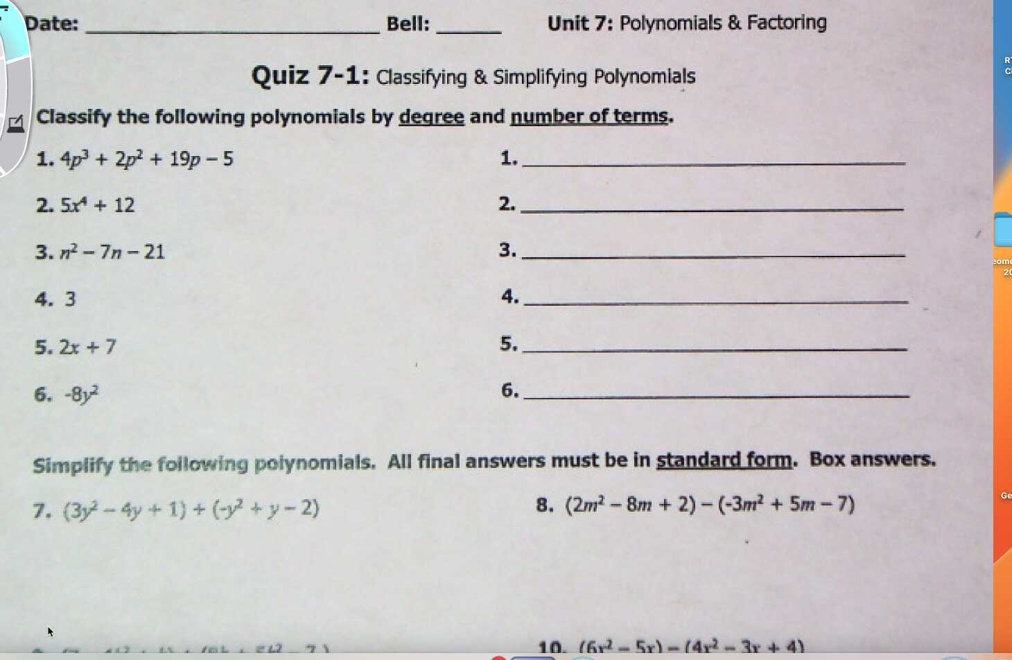 Polynomial operations review notes
