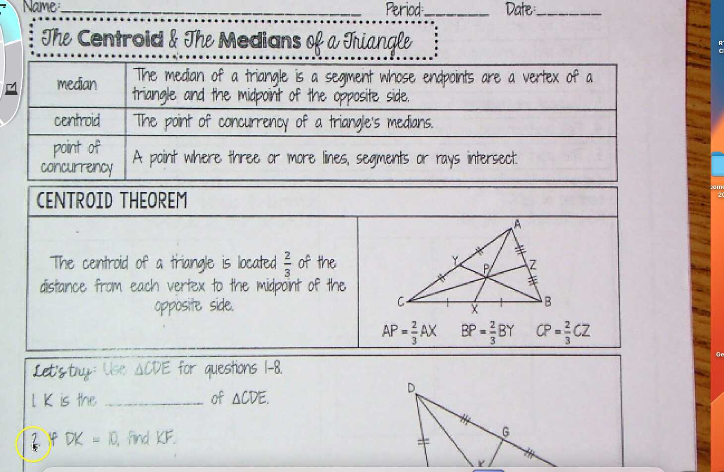 Centroid and median of a triangle
