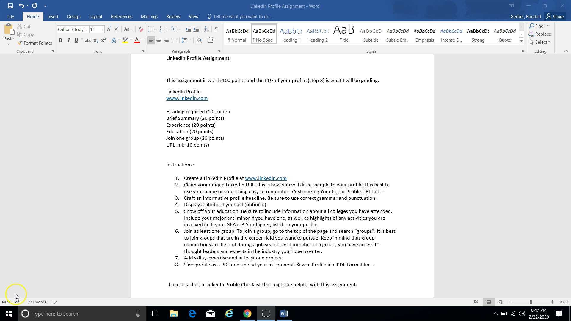 LinkedIn Profile Assignment