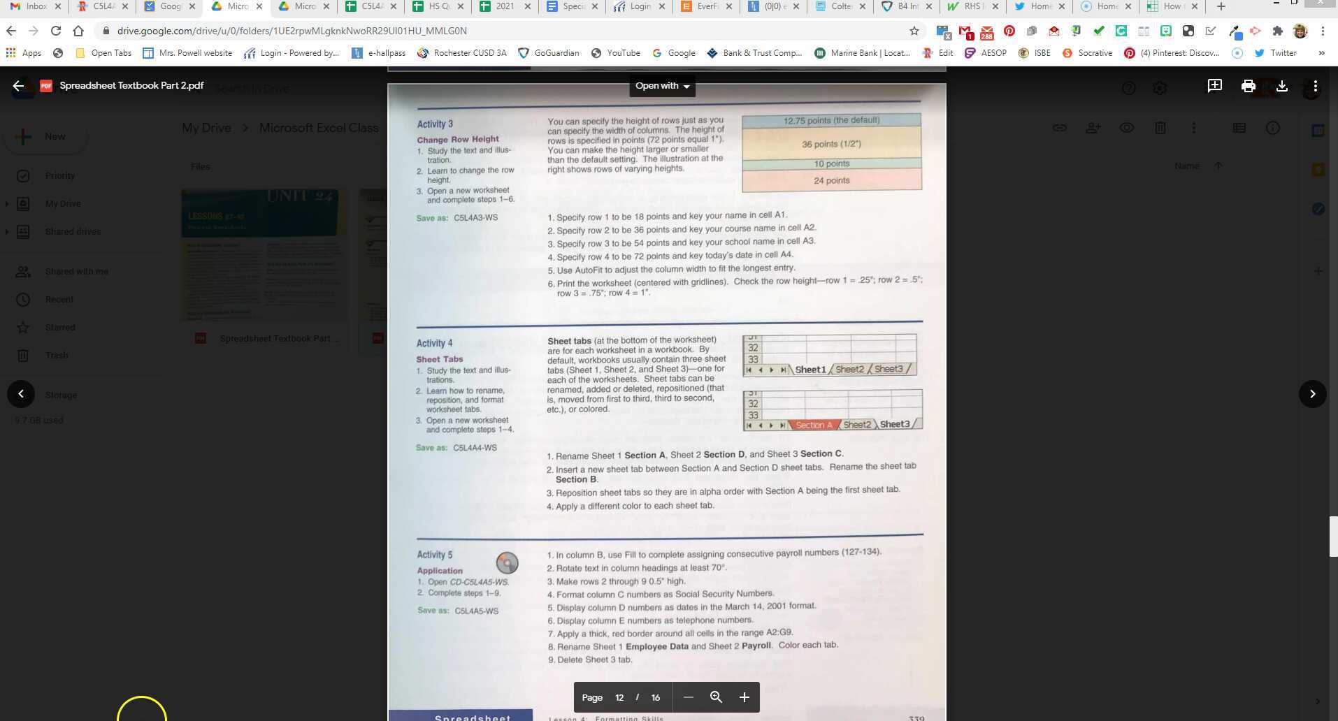Google Sheets C5L4A4 pg. 339 Lesson 4 Act 4