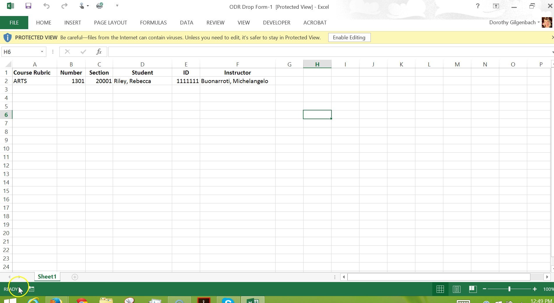 ODR Drop Form - Excel