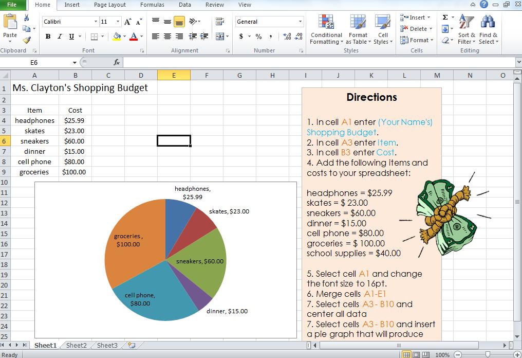 How to: Third Grade Spreadsheet- Shopping Budget
