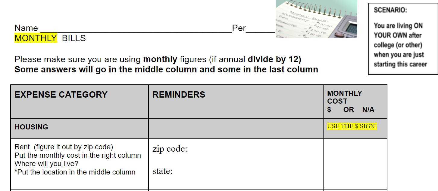 Monthly bills - calculations