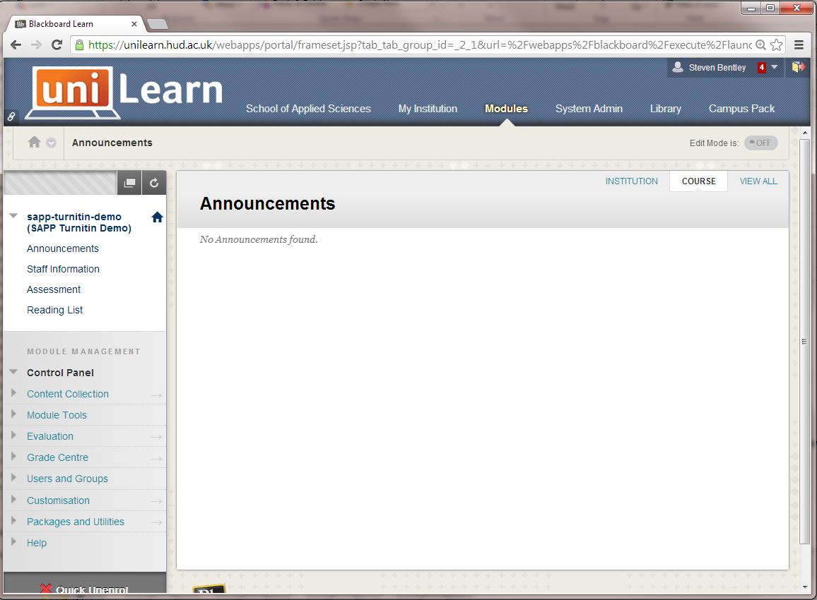 UniLearn - announcements and staff information