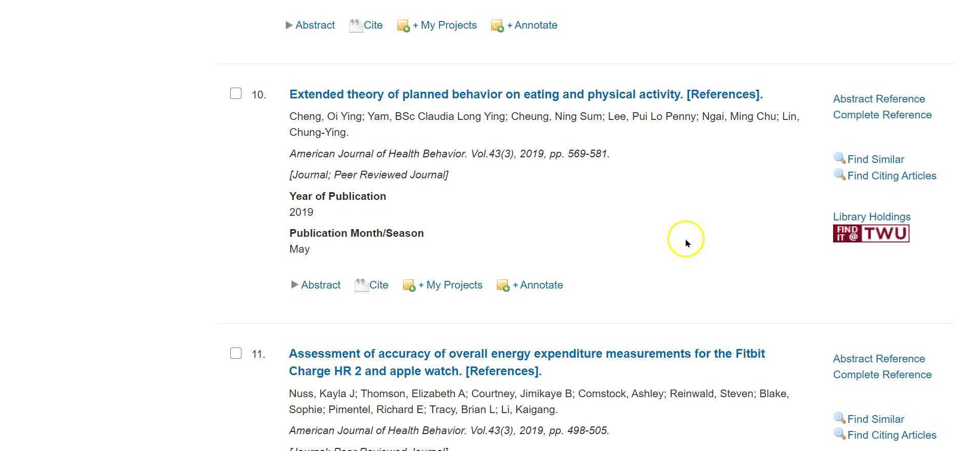 APA PsycInfo Article Record SP21