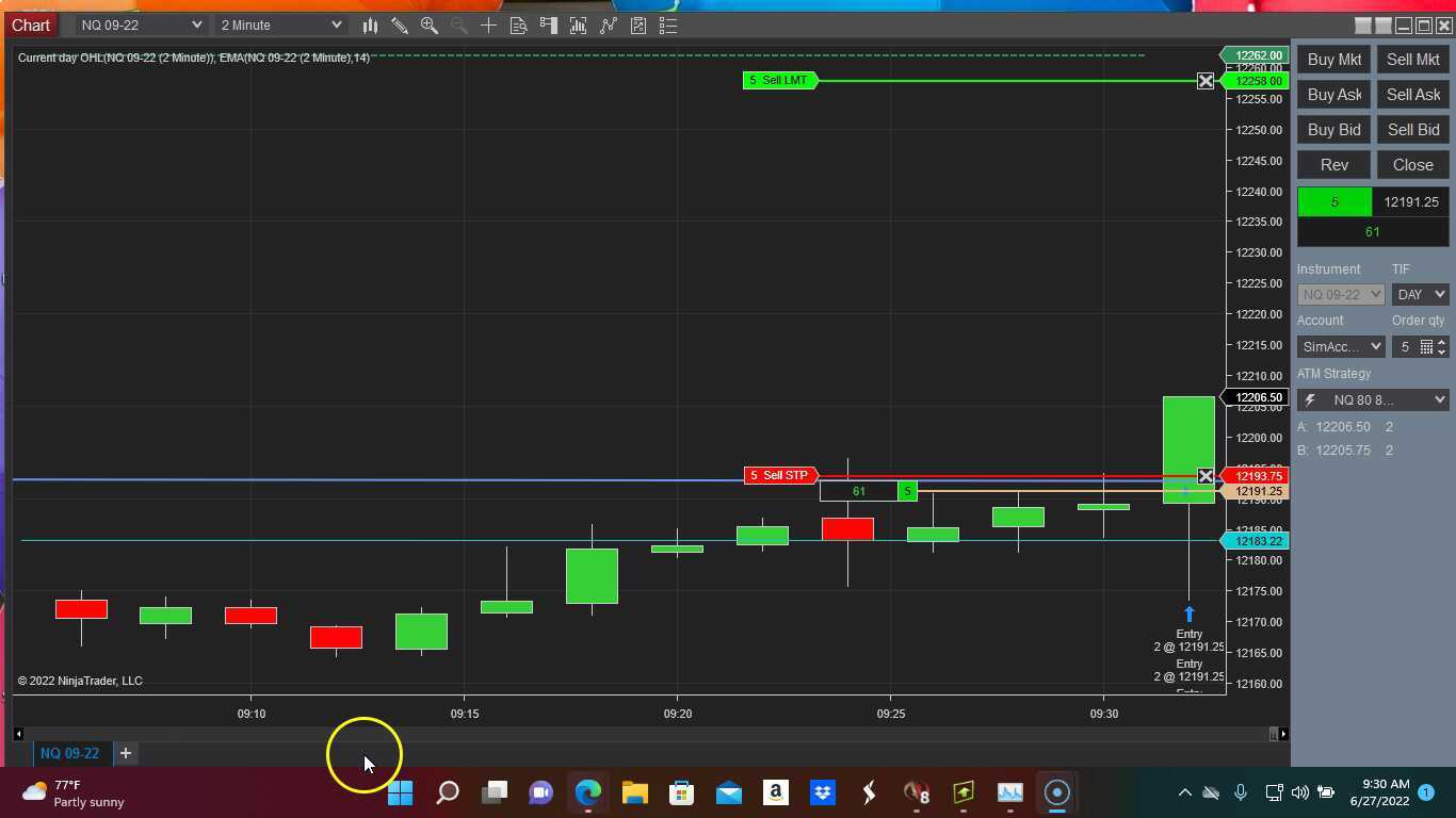 TARGET FILLED 100+ TICKS NQ 6/27/22 9:30AM LONG AND SHORT