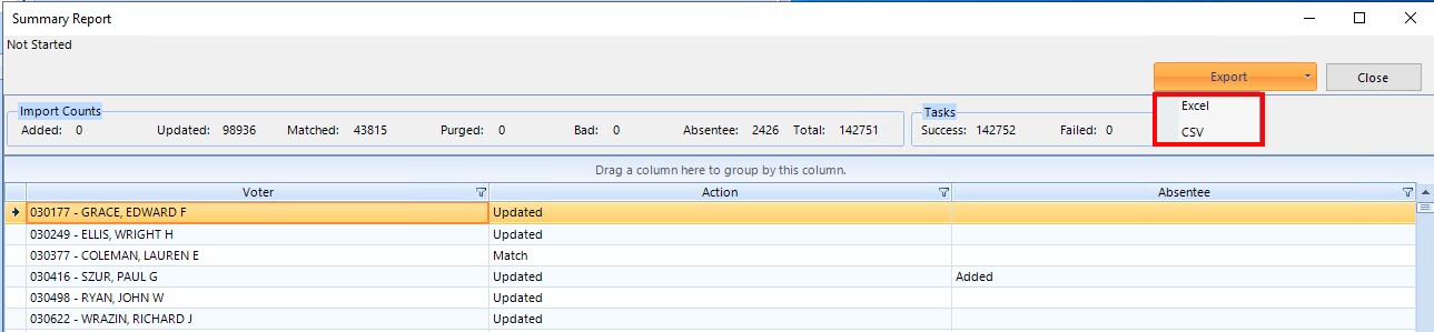Summary Report Export Button-Drop down