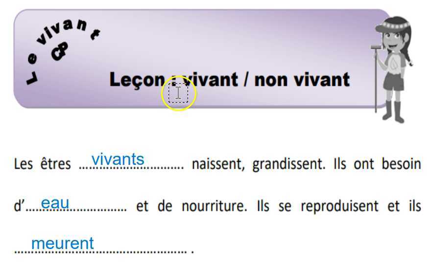 Leçon vivant non vivant