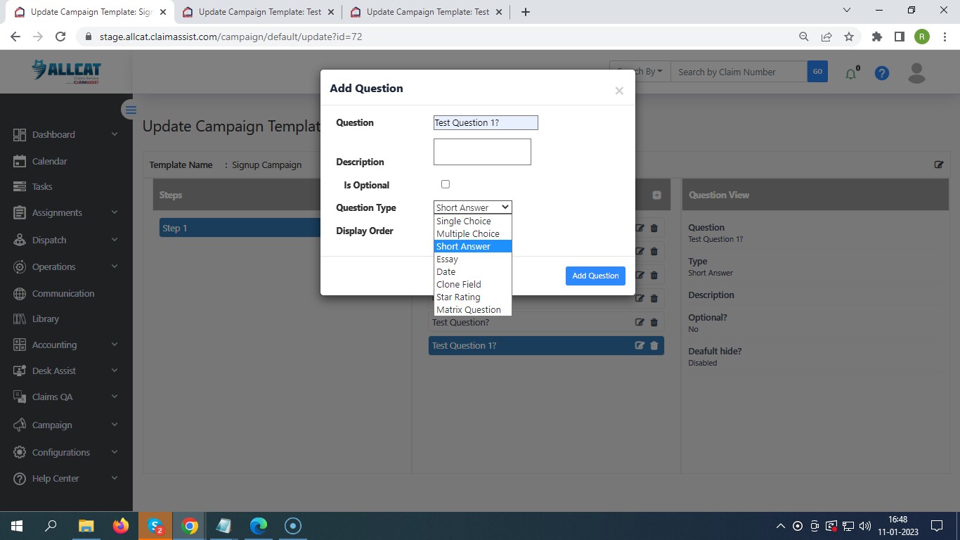 Allcat Add Question