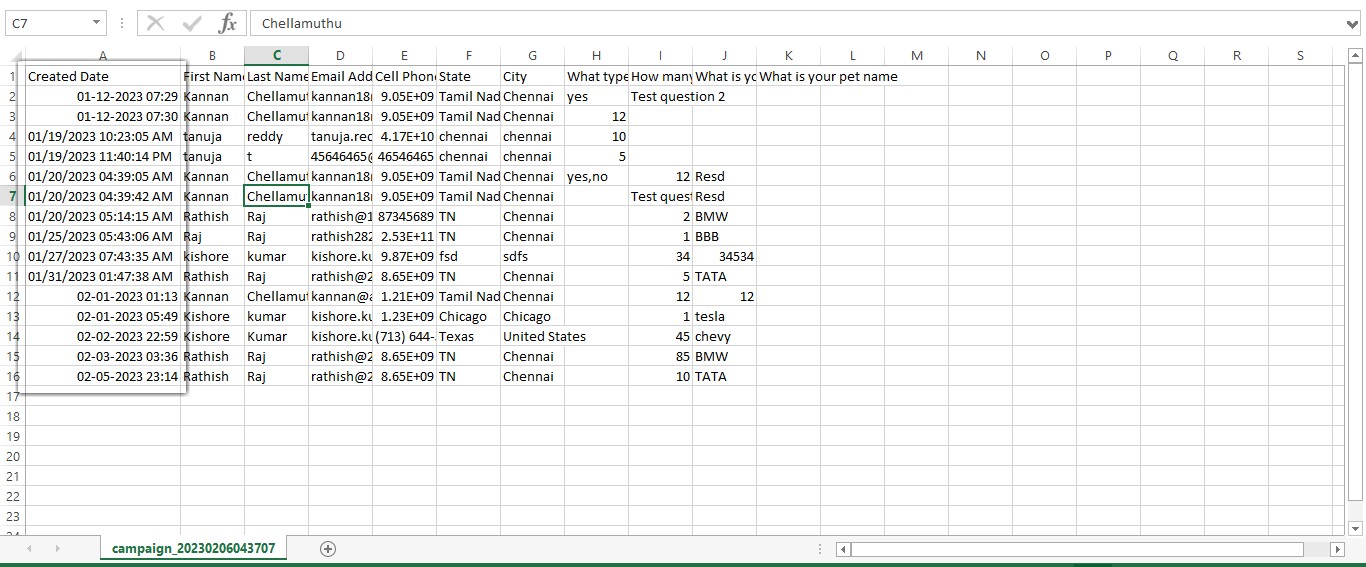 Created date Excel view