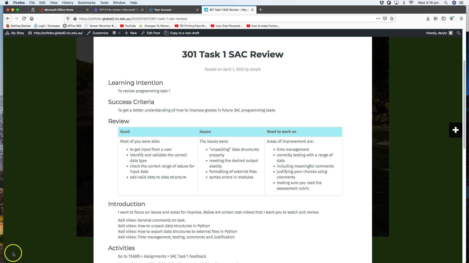 301 Task 1 Review