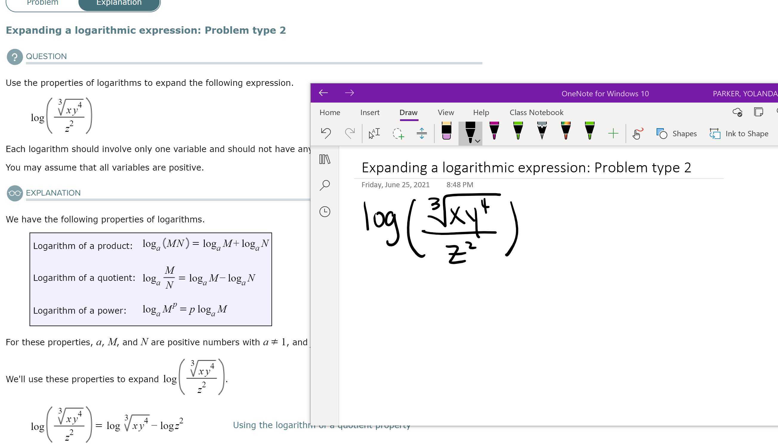 Expanding a logarithmic expression Problem type 2