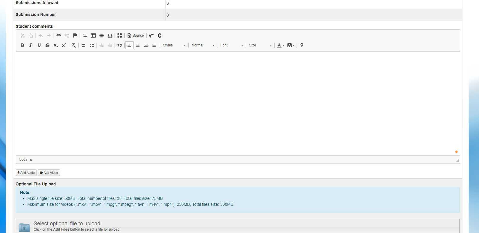 Math Type in student comment box