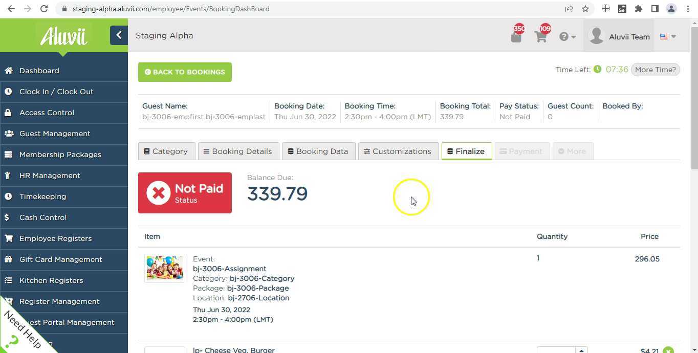 Bookings --> Adding tip and after removing it, making payment displays ...