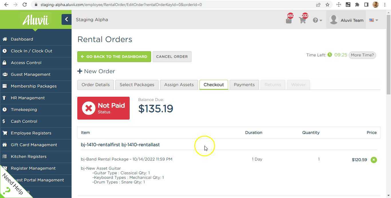 Rental Orders --> Making remaining amount payment with tip, reduces ...