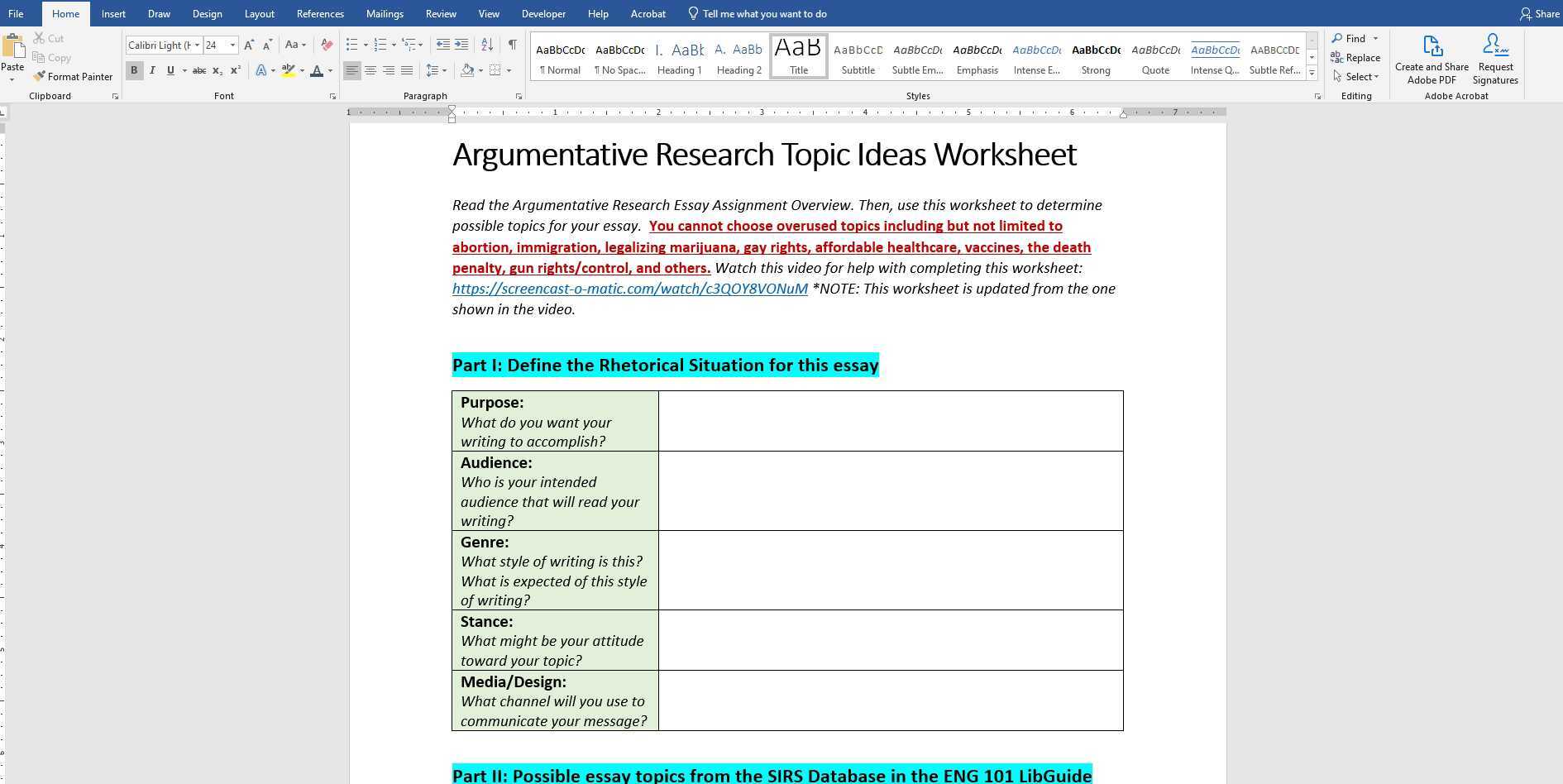 New - How to Earn an A on the Topic Ideas Worksheet