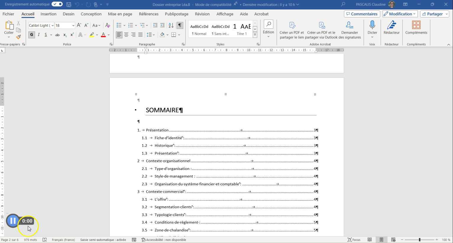 Table de matières et mise en page dossier GRCF