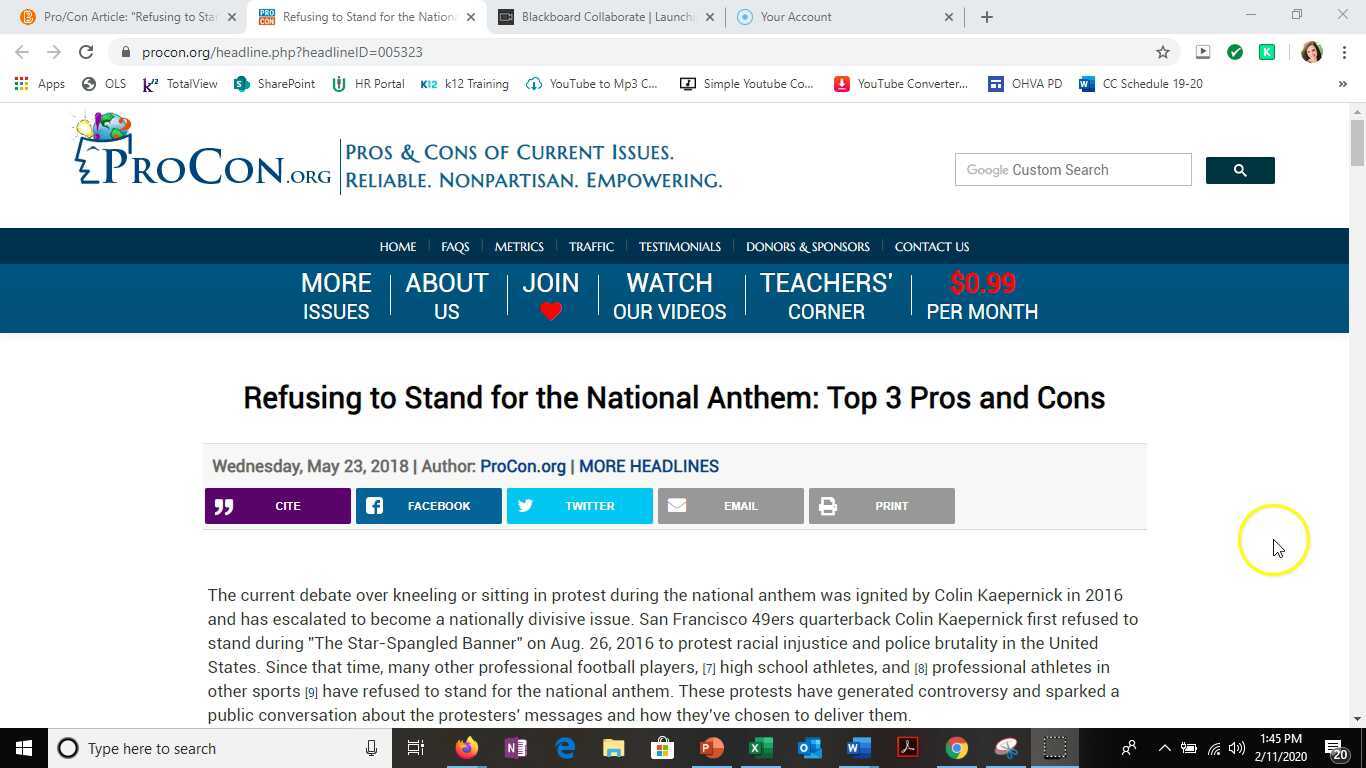 Pro/Con Article: "Refusing to Stand for the National Anthem"