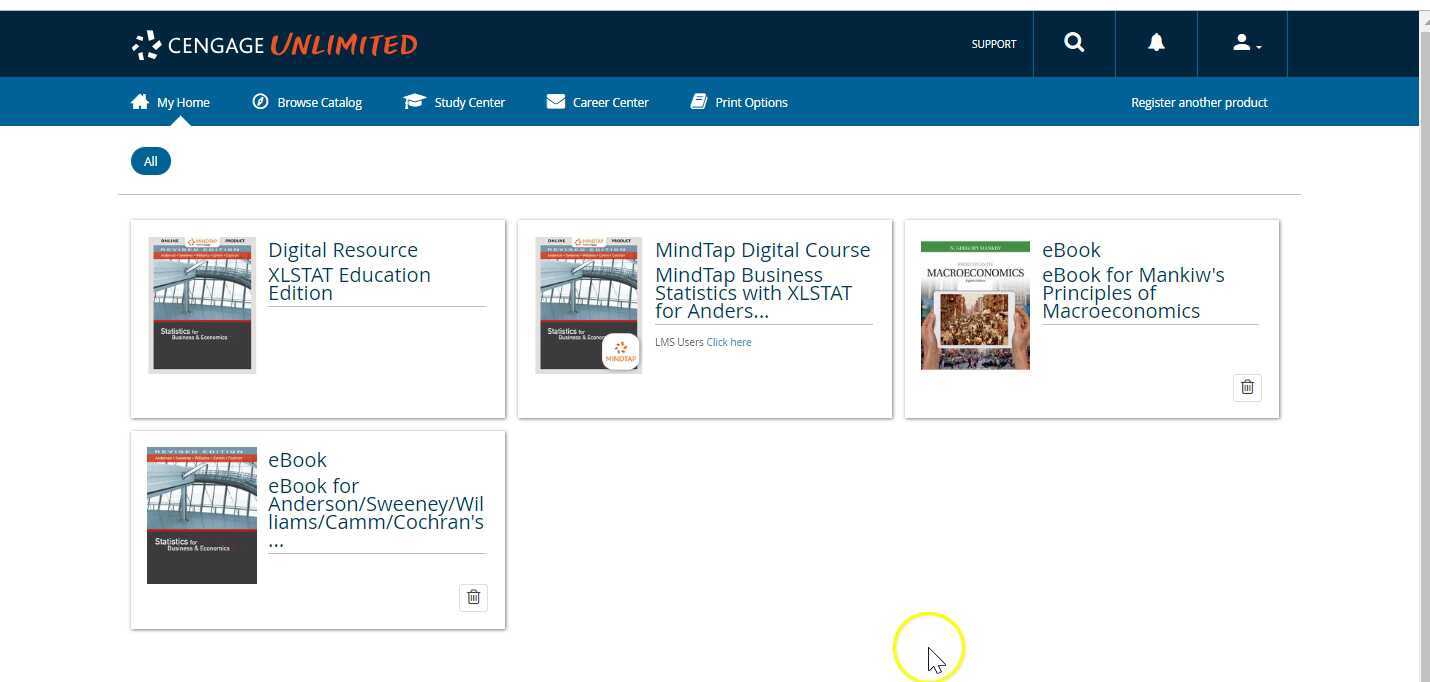 SAM Registration from Cengage Unlimited Dashboard