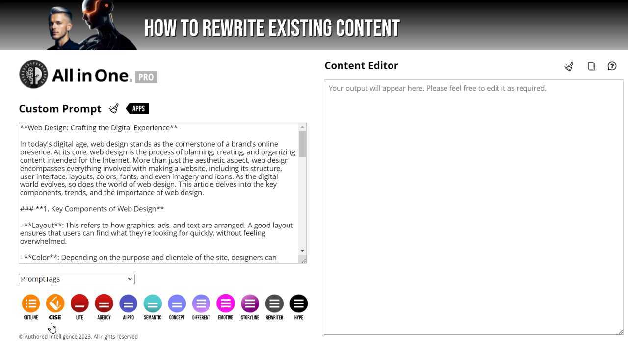 Rewriting existing content with 1-click