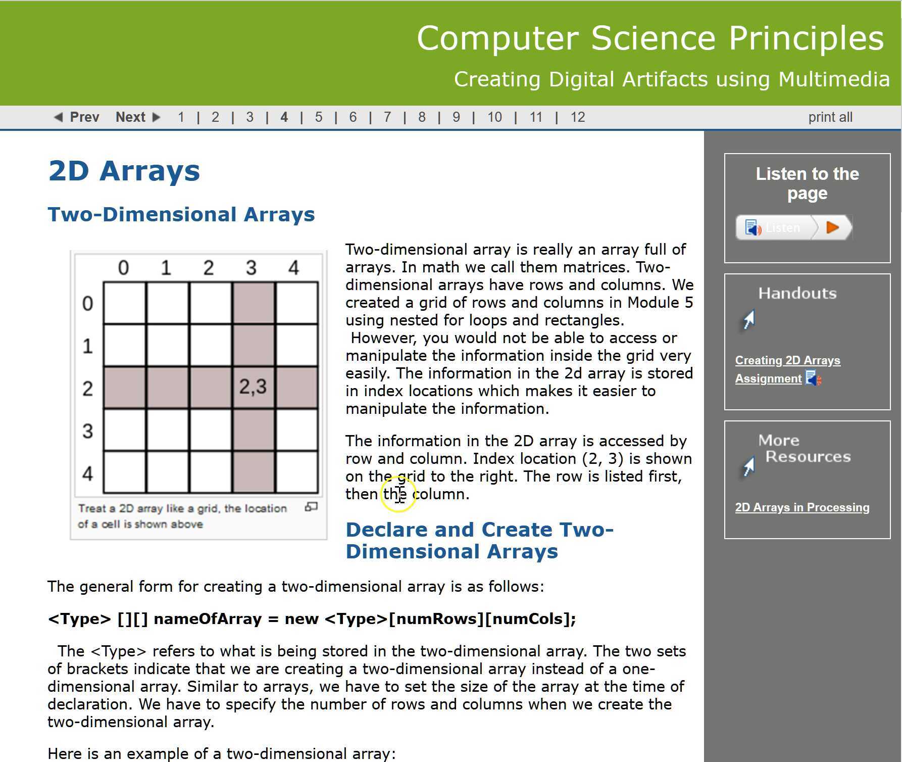 Working with 2D Arrays Assignment, Part 1