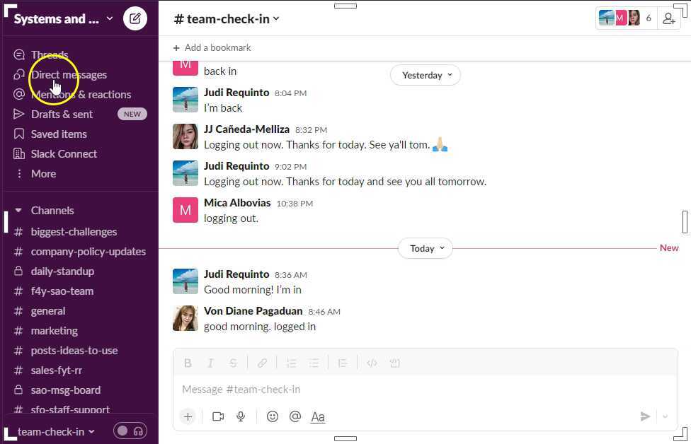 Messages in Slack 11/17