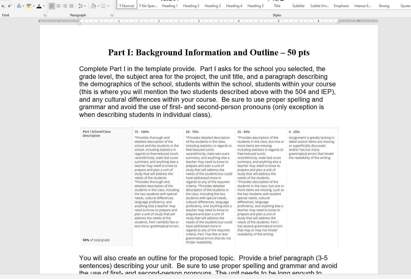 Unit Plan Project Part I